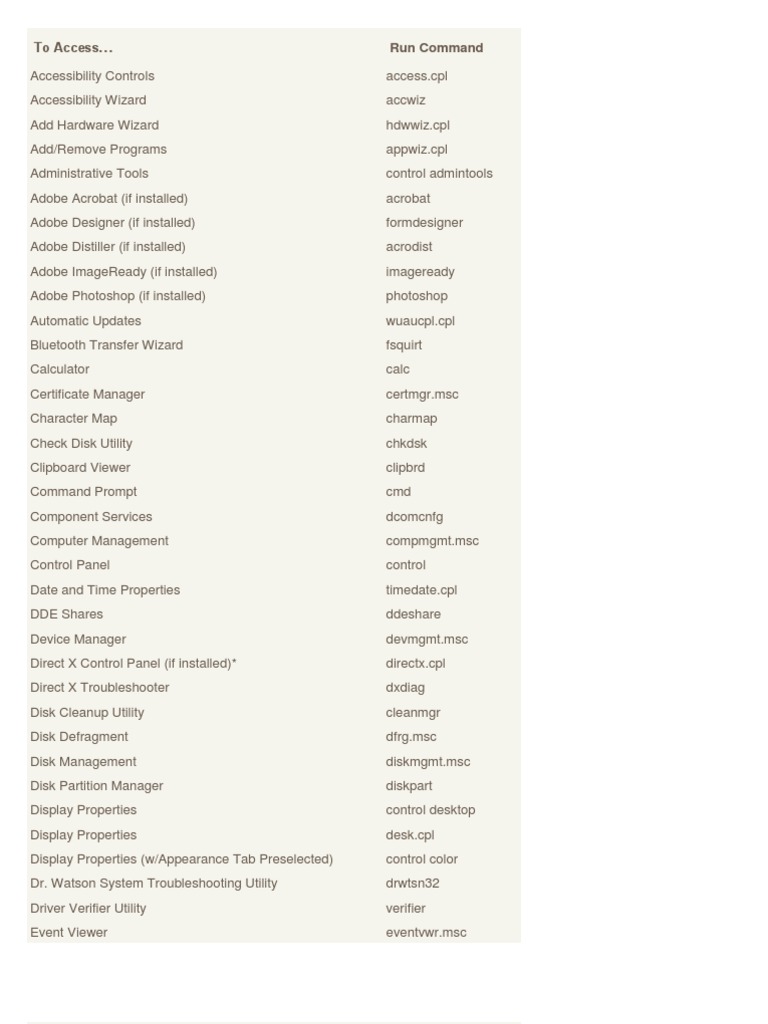 Run Commands Shortcuts PDF Microsoft Computing Platforms