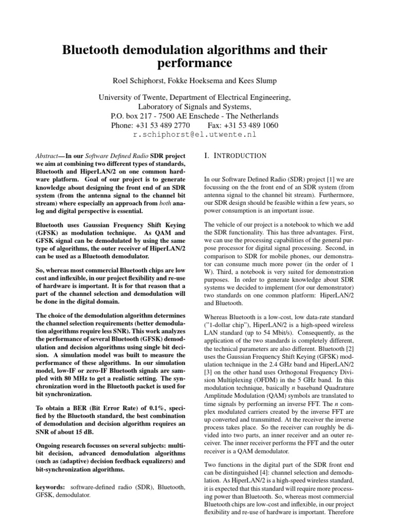 Demodulation Algoritms Pdf Software Defined Radio Frequency