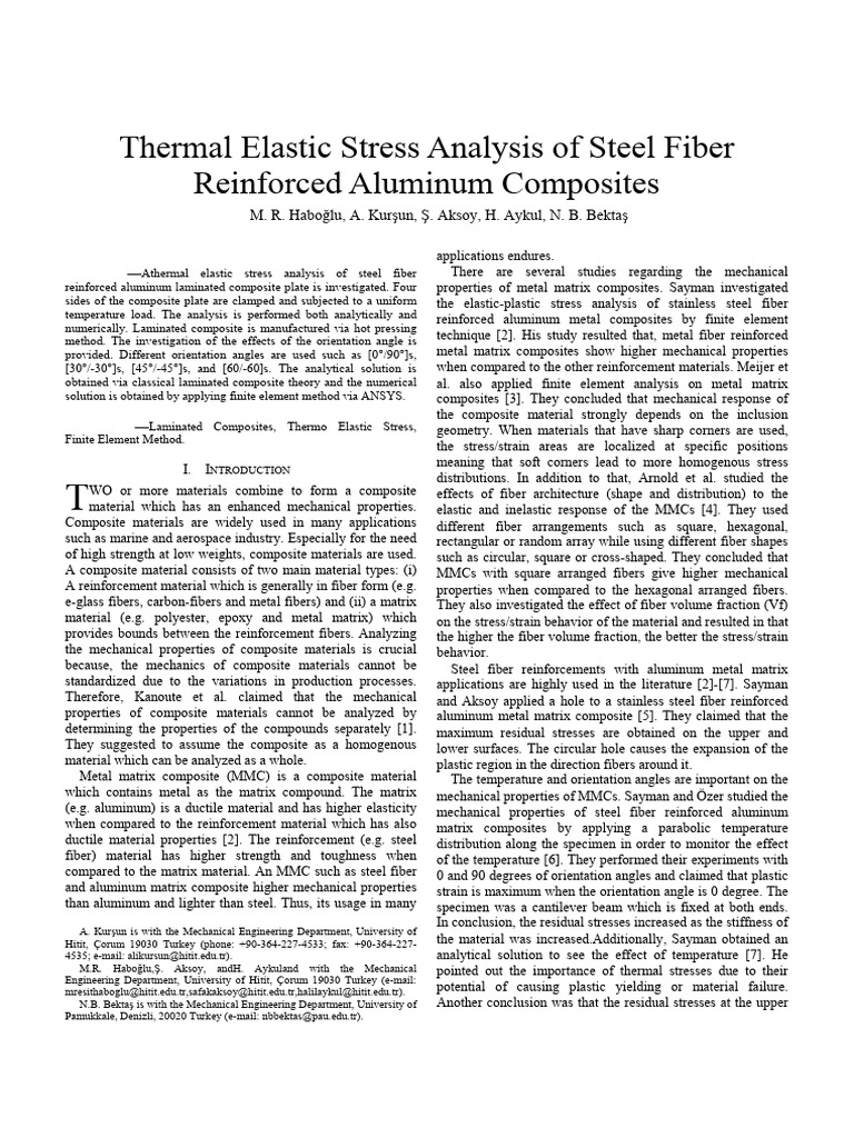 Thermal Elastic Stress Analysis of Steel Fiber Reinforced Aluminum ...