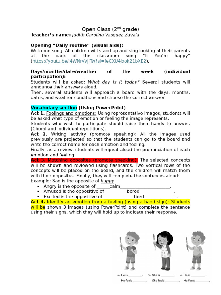 Lesson Plan. Open Class 2nd Grade | PDF | Human Communication | Learning