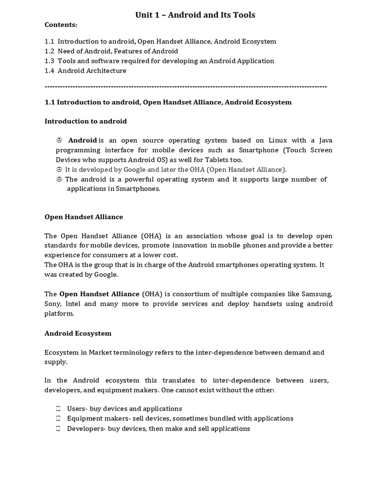 MAD Unit 1 Android and Its Tools Msbte Store | PDF | Android (Operating ...