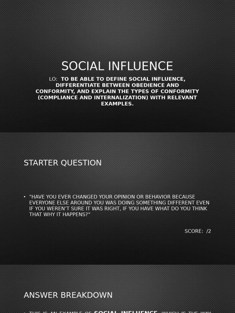 Lesson-1 Social Influence | PDF | Conformity | Psychological Concepts