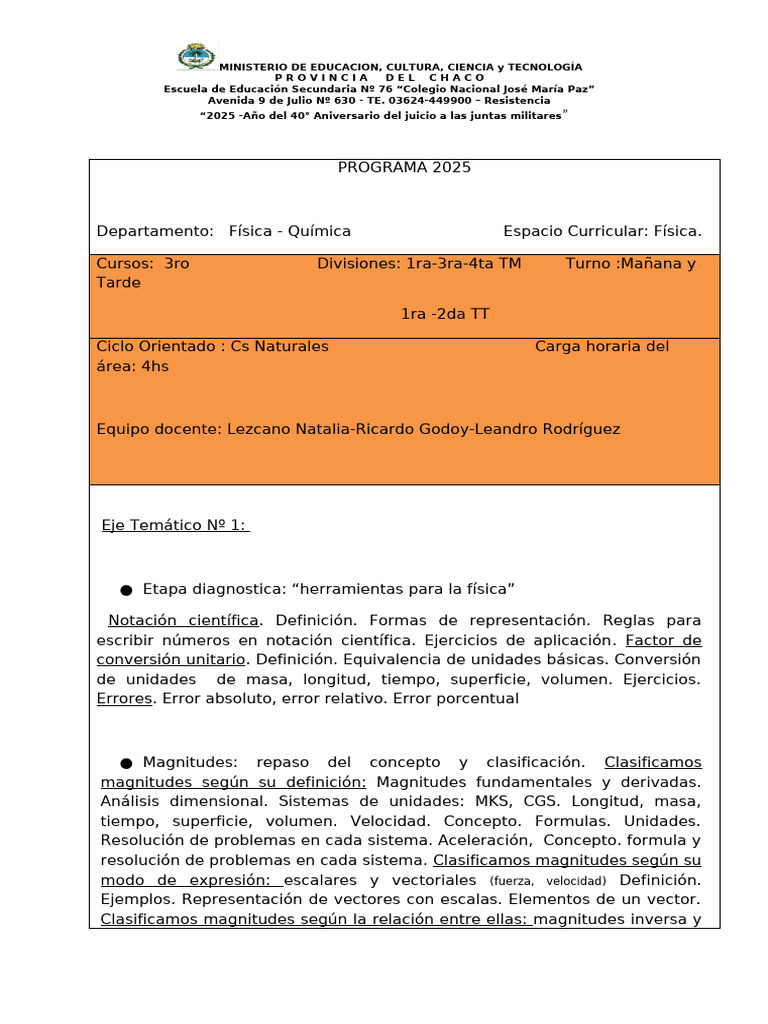 Programa 2025 Fisica de 3ro-Cs Nat | PDF | Fuerza | Fricción