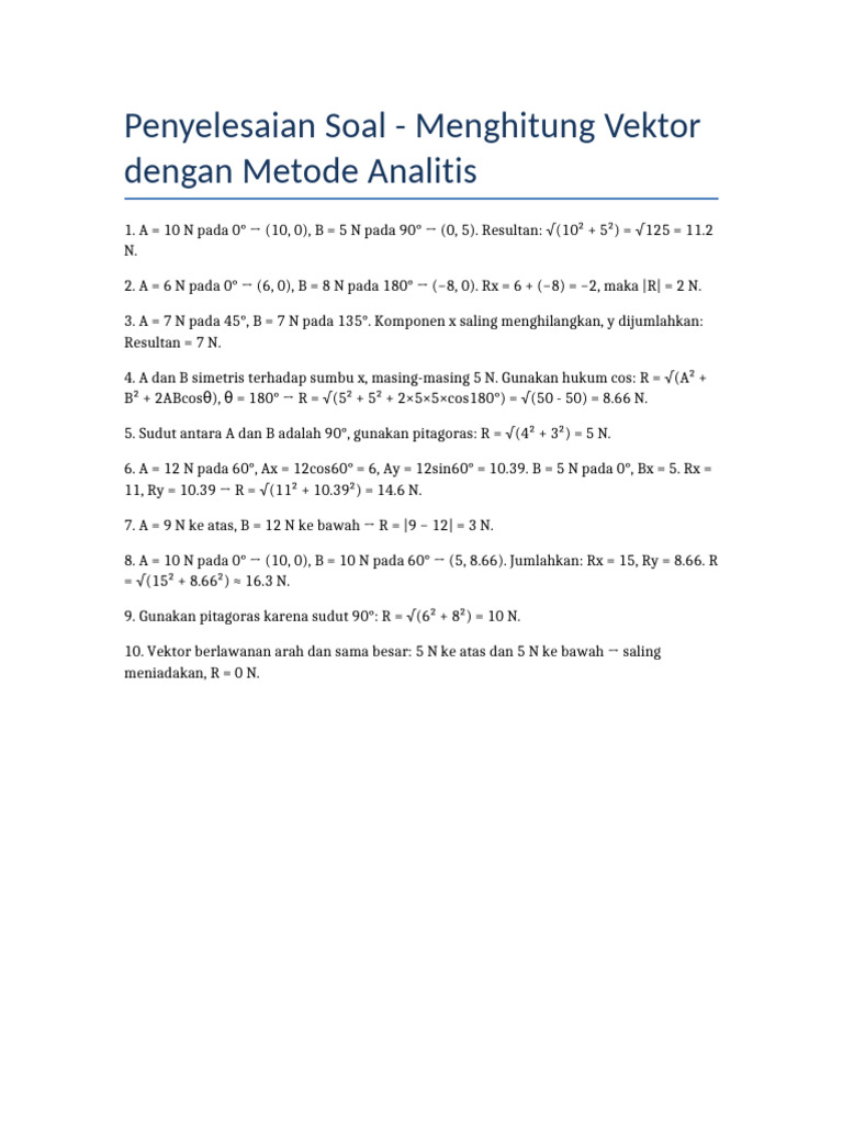Penyelesaian Soal Vektor Metode Analitis | PDF