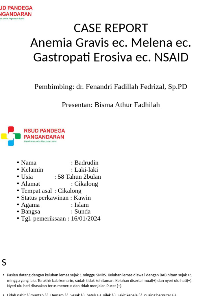 Anemia Gravis dan Gastropati Erosiva | PDF