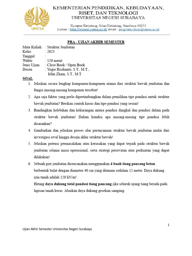 Pra - Uas 2025 Struktur Jembatan | PDF