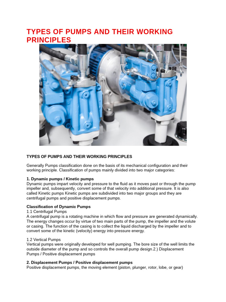 Types of Pumps and Their Working Principles | PDF | Pump | Mechanical ...