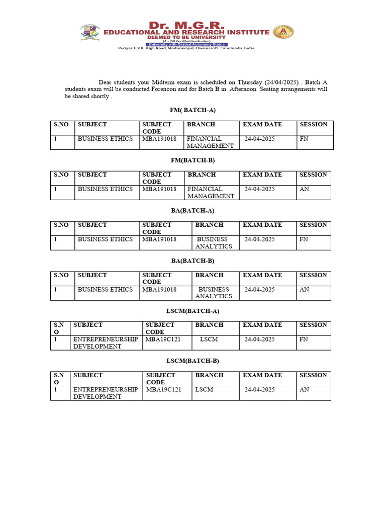 Mba Timetable Cat | PDF