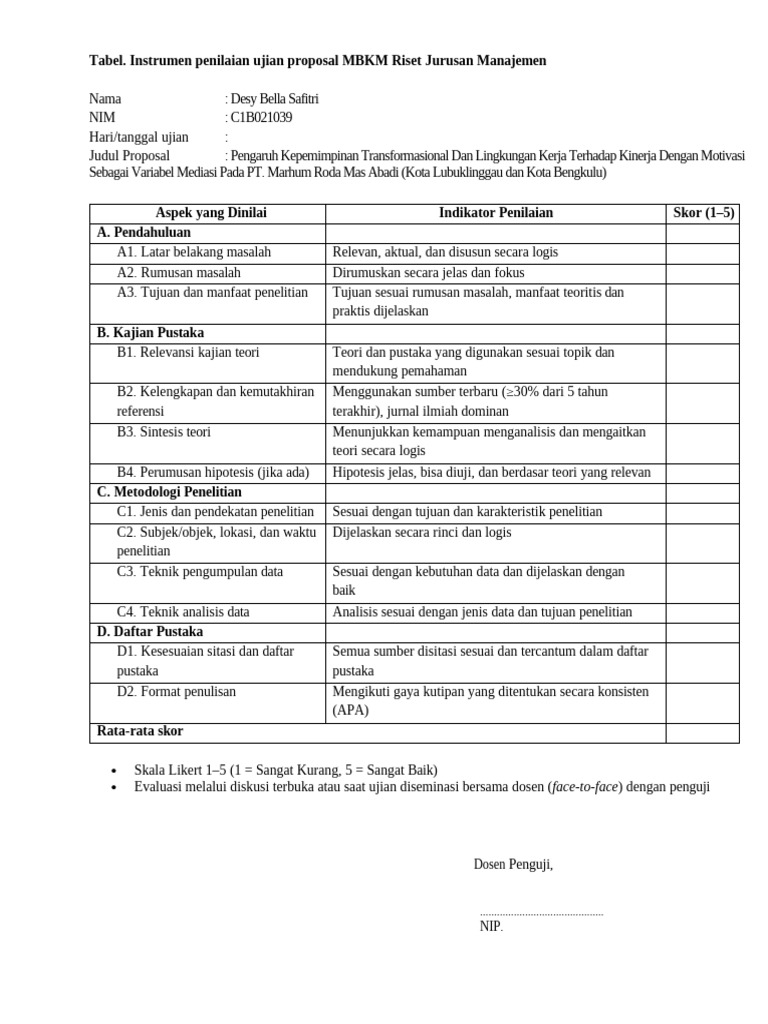 Instrument_Penilaian_Ujian_Proposal_Riset_MBKM_2021_Desy | PDF