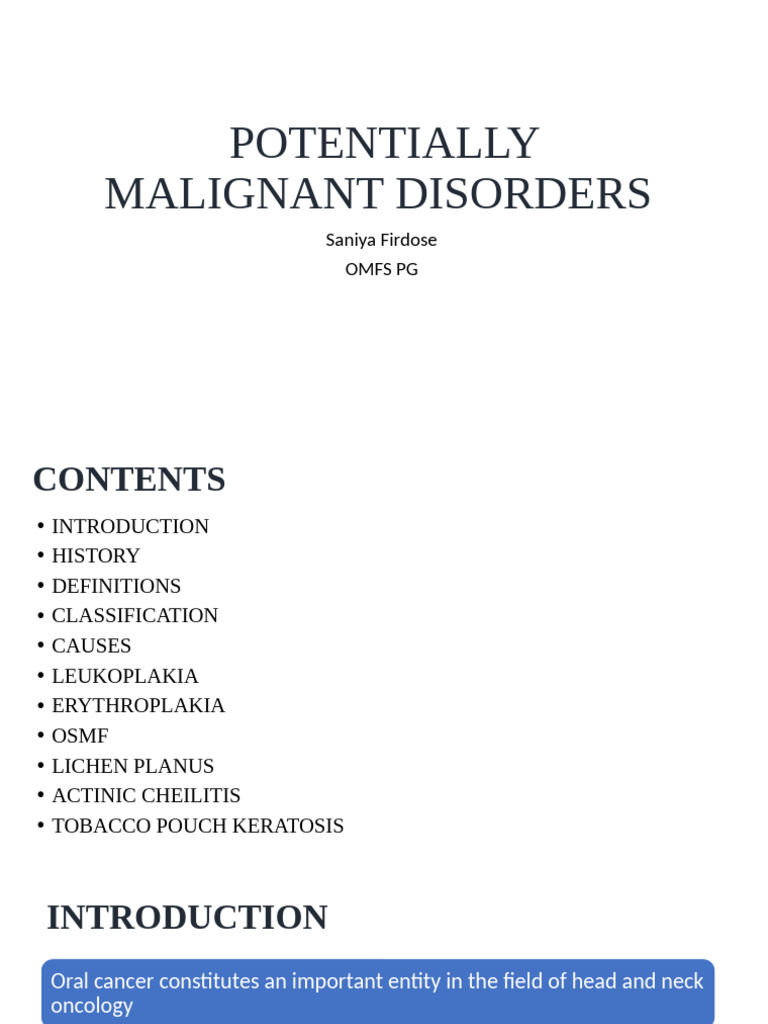 Potentially Malignant Disorders | PDF | Clinical Medicine | Diseases ...