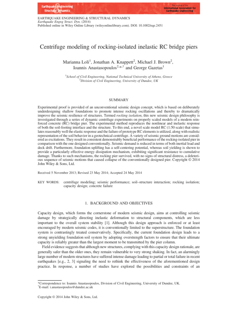 Centrifuge Modeling of Rocking-Isolated Inelastic RC Bridge Piers | PDF ...