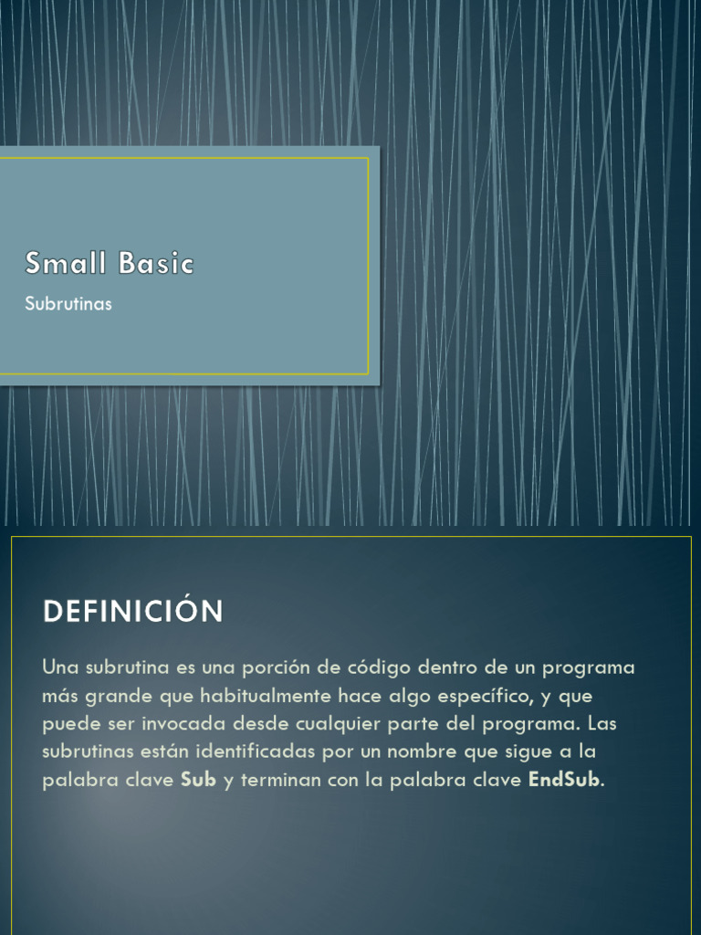 Smallbasic Explicación Subrutinas | PDF | Ingeniería Informática | Programación de computadoras