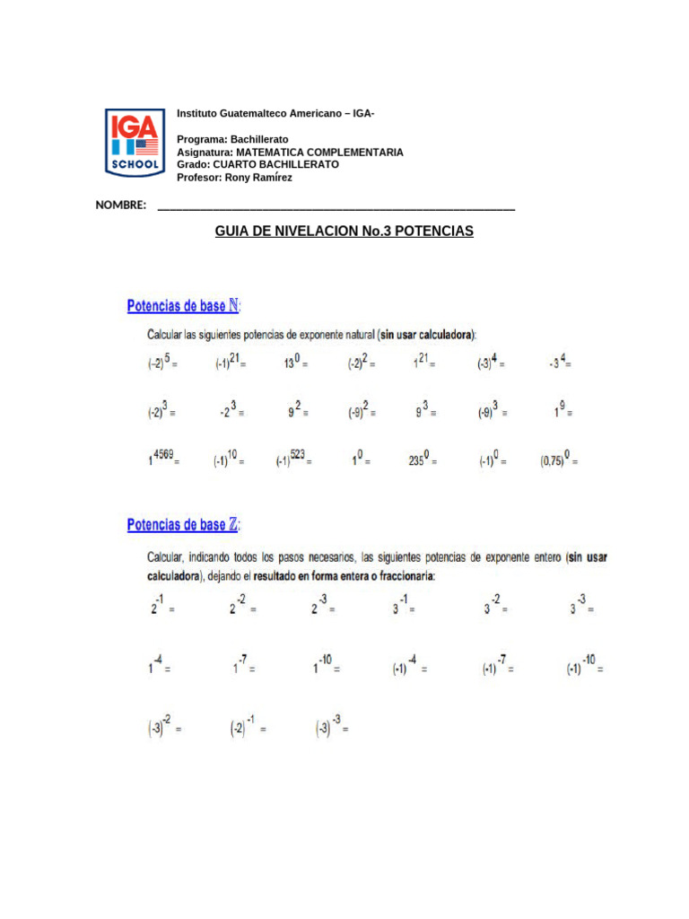 guia 3 mate comple potencias | PDF
