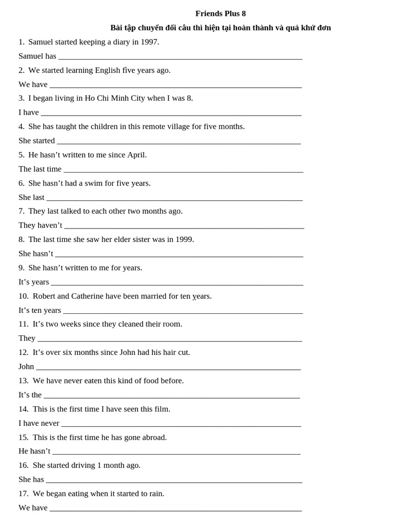 Present Perfect vs Simple Past Exercises | PDF