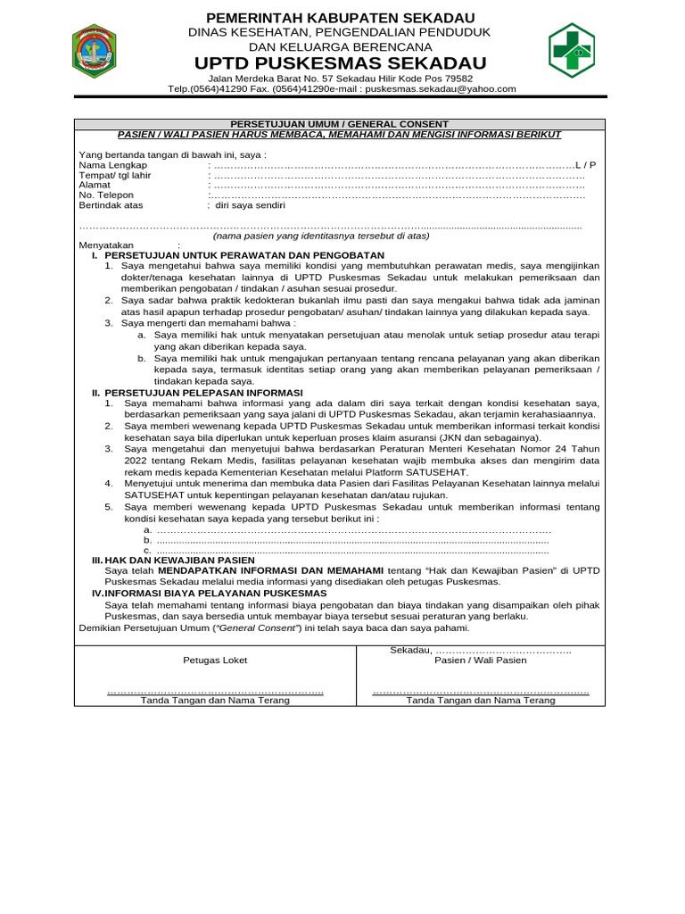General - Consent UPTD PKM SKD | PDF