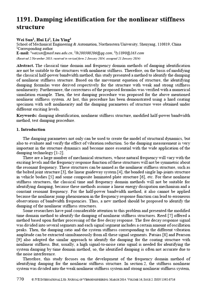 Damping Identification For The Nonlinear Stiffness Structure | PDF | Damping | Nonlinear System