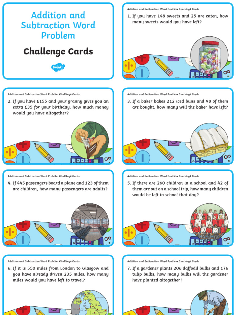 Y4 Addition-And-Subtraction-Word-Problems Challenge Card | PDF
