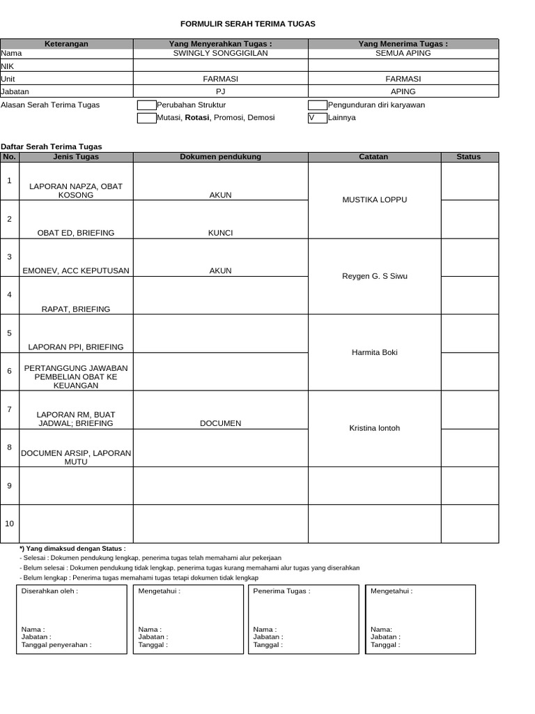 Formulir Serah Terima Tugas NEW | PDF