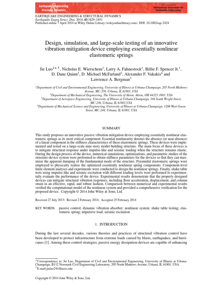 Design Simulation And Large Scale Testing Of An Innovative Vibration