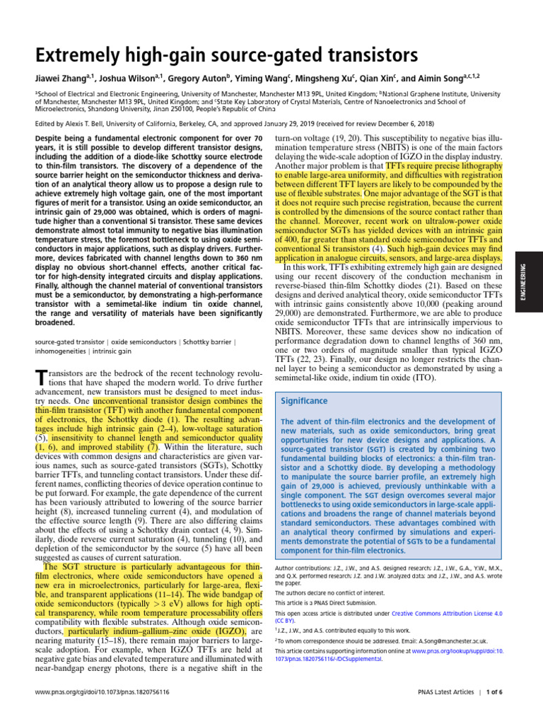 Zhang Et Al 2019 Extremely High Gain Source Gated Transistors | PDF ...