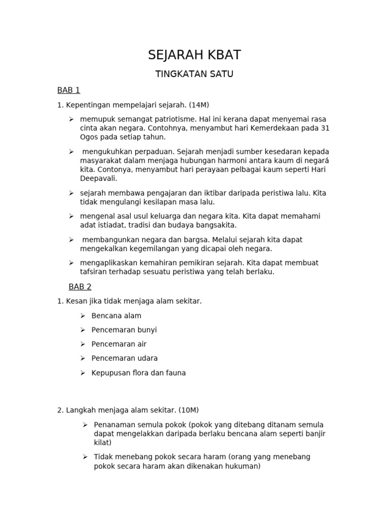 Sejarah Tingkatan 1 Kbat | PDF