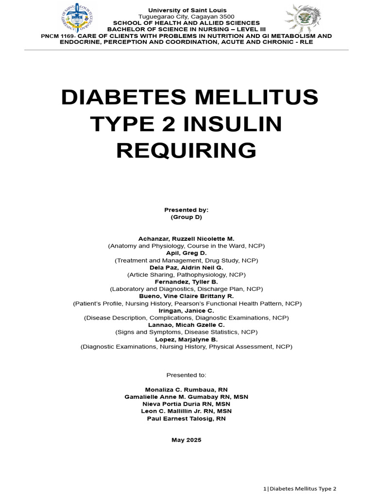 Diabetes Mellitus Type 2 Insulin Requiring: PNCM 1169 | PDF | Diabetes ...