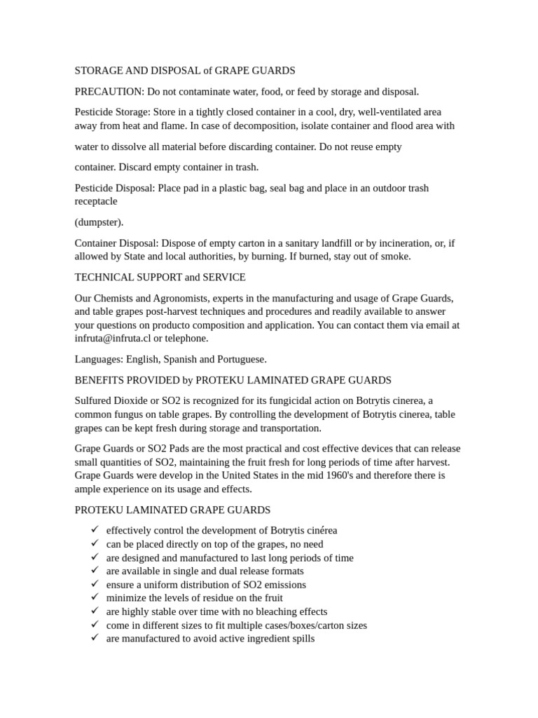 Grape Guard Storage and Disposal Guide | PDF | Sulfur Dioxide | Waste ...