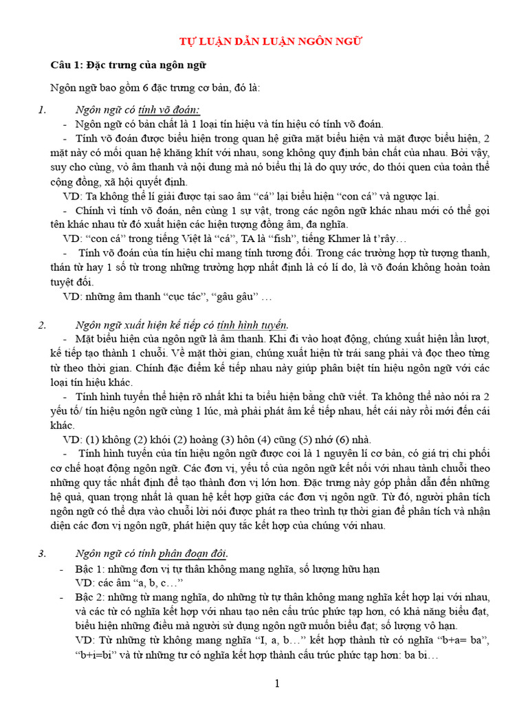 Cau Hoi Tu Luan Mon Dan Luan Ngon Ngu Dai Hoc Ha Noi 84542 | PDF