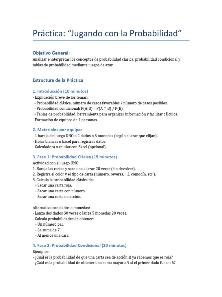 Practica Probabilidad Juegos Azar | PDF | Probabilidad