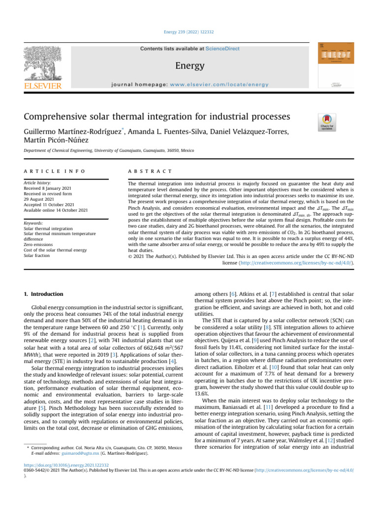 Comprehensive Solar Thermal Integration For Industrial Processes | PDF ...