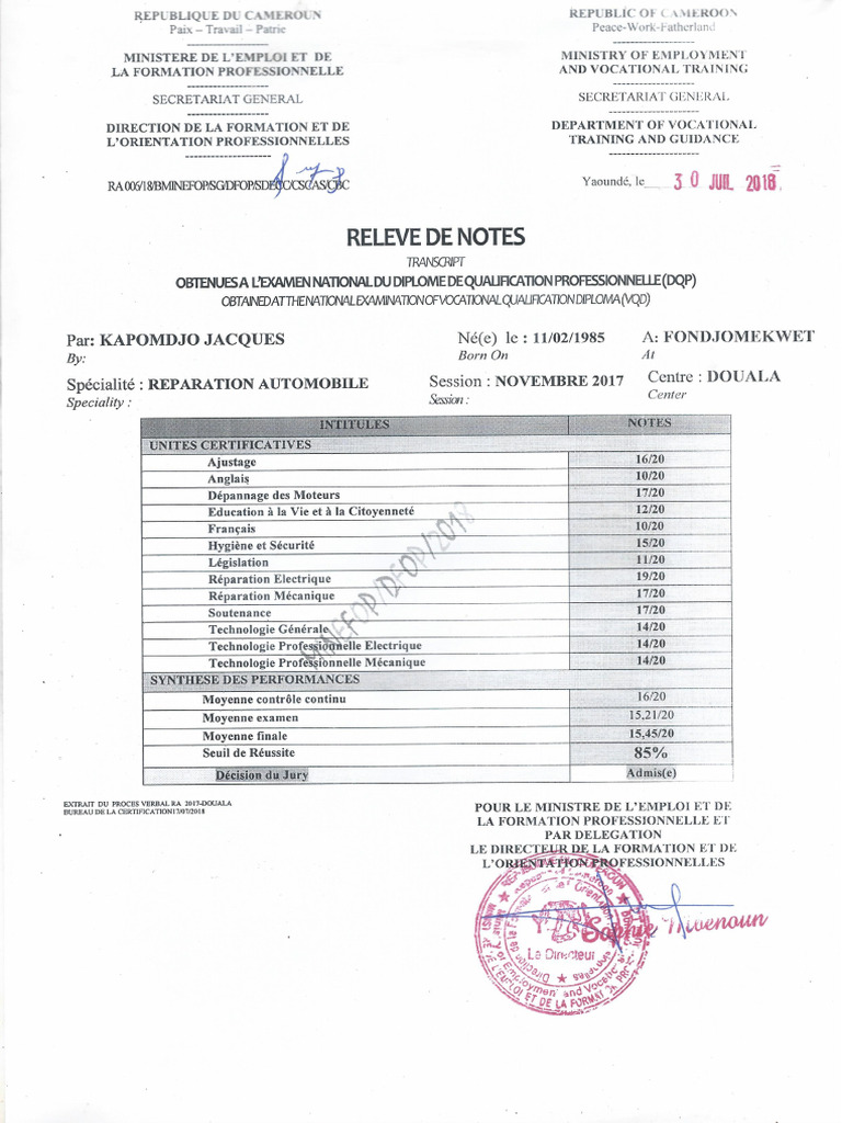4 - Relevé de Note DQP | PDF