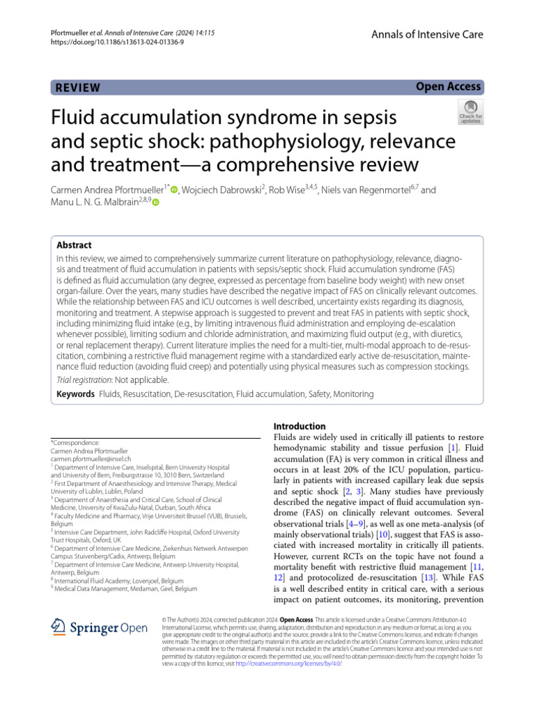 Fluid Accumulation in Sepsis | PDF | Sepsis | Shock (Circulatory)