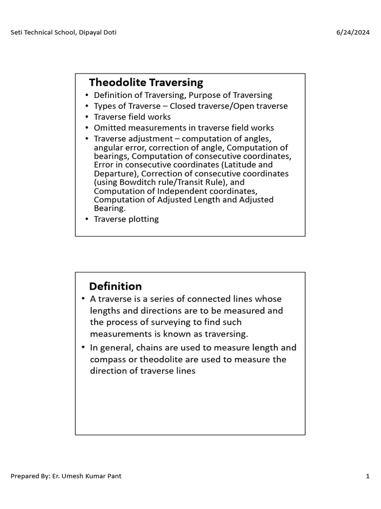 Theodolite Traversing PPT Note | PDF | Surveying | Latitude