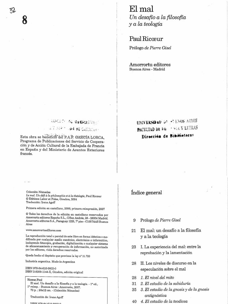 El Mal - Paul Ricoeur | PDF | Estudios de idiomas extranjeros