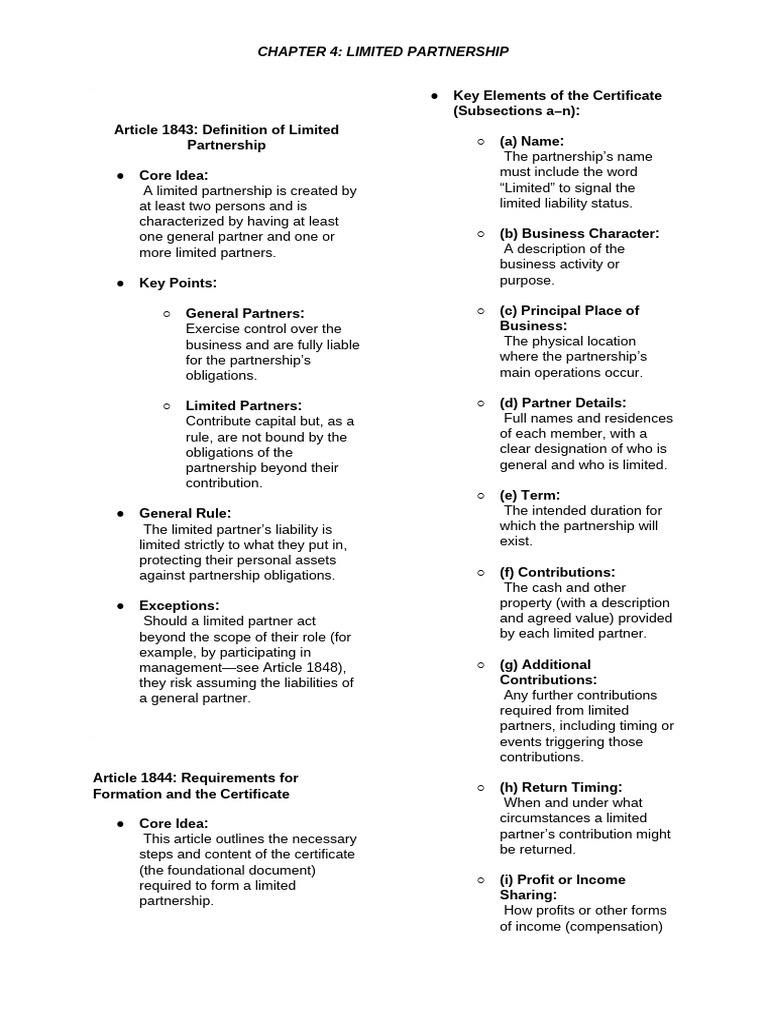 Chapter 4: Limited Partnership | PDF | Limited Partnership | Partnership