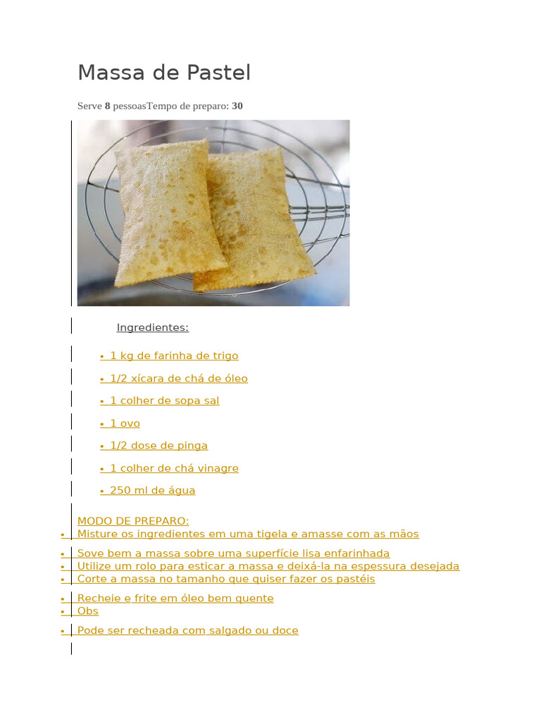 Receita de Massa de Pastel Caseira | PDF