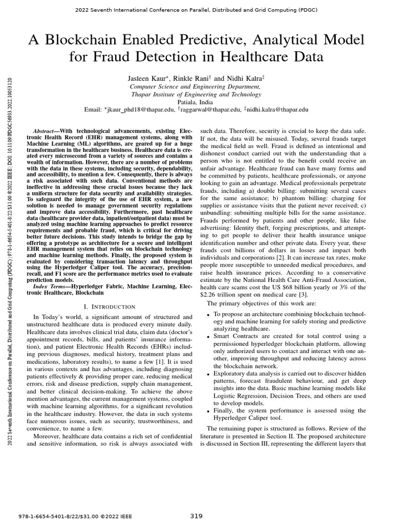 A Blockchain Enabled Predictive Analytical Model For Fraud Detection in Healthcare Data | PDF ...
