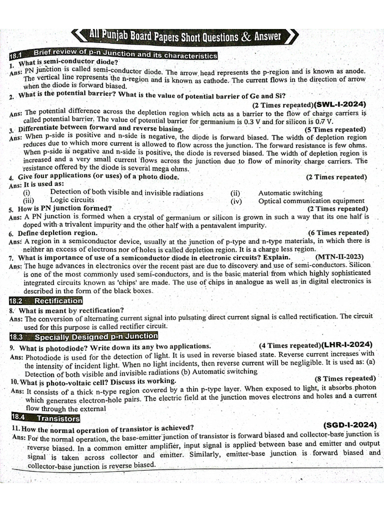 12th Physics CH 18 SQ | PDF