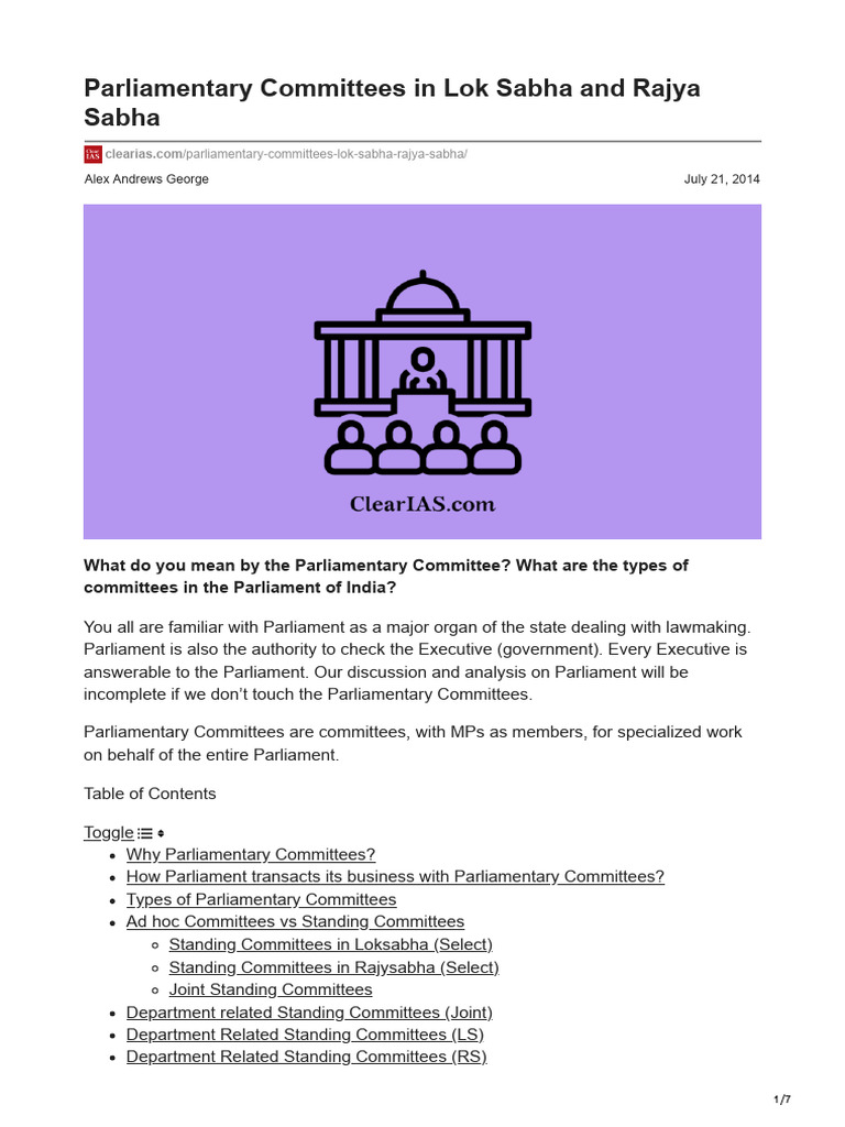 Parliamentary Committees in Lok Sabha and Rajya Sabha | PDF | Committee ...