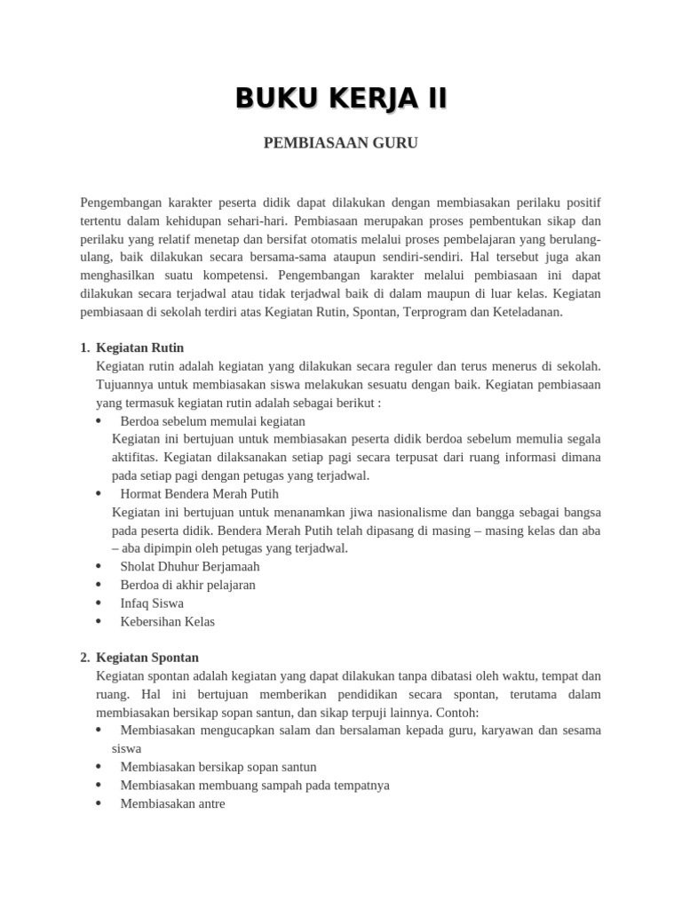 Format Pembiasaan Guru Dalam Buku Kerja | PDF