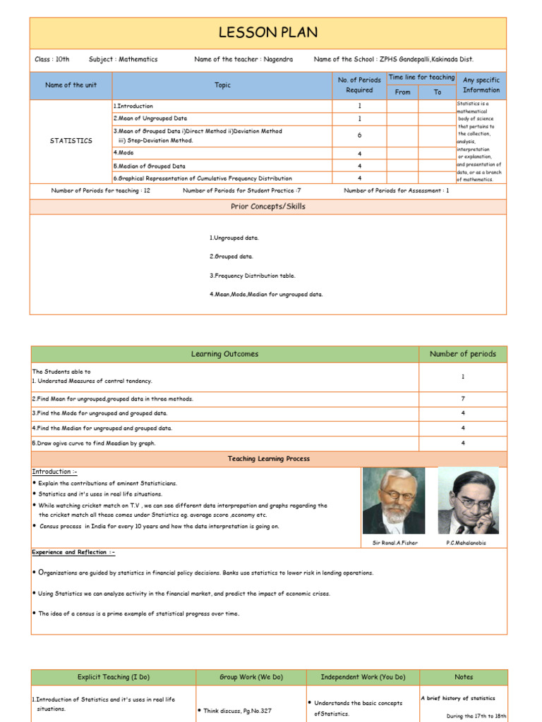 Class 10 Statistics Lesson Plan | PDF | Statistics | Median