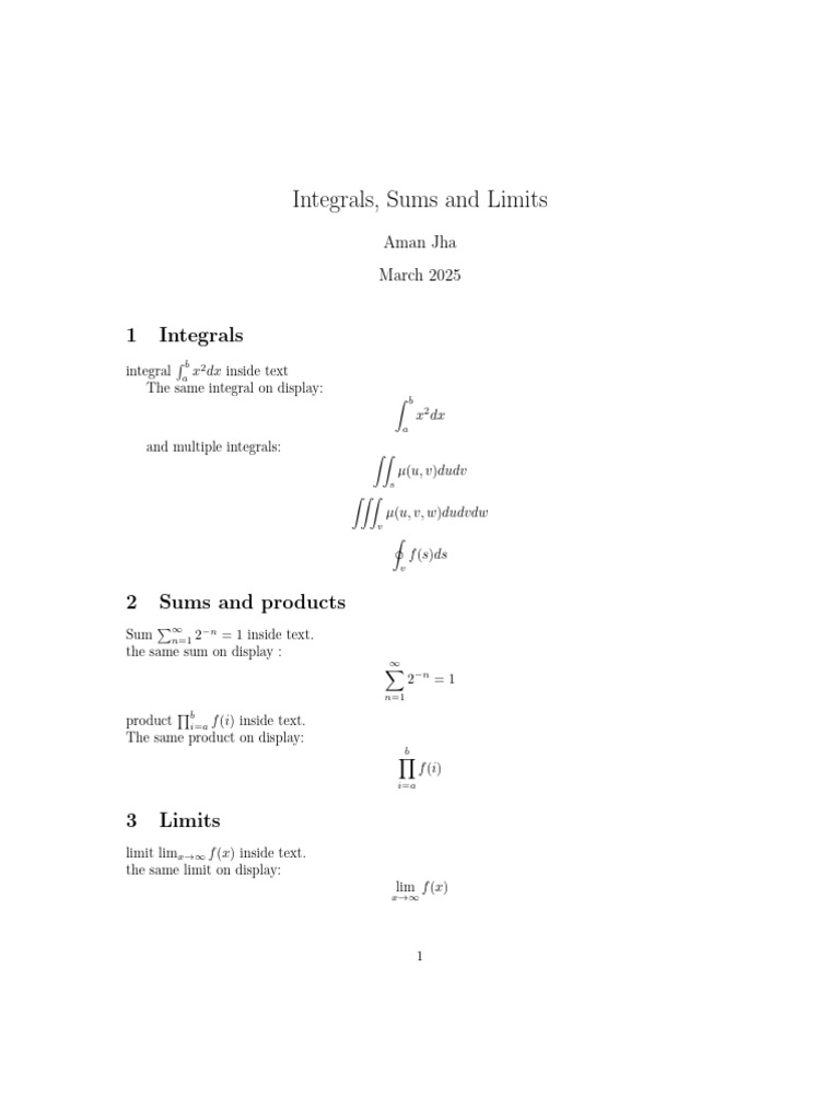 Integrals, Sums, and Limits Explained | PDF