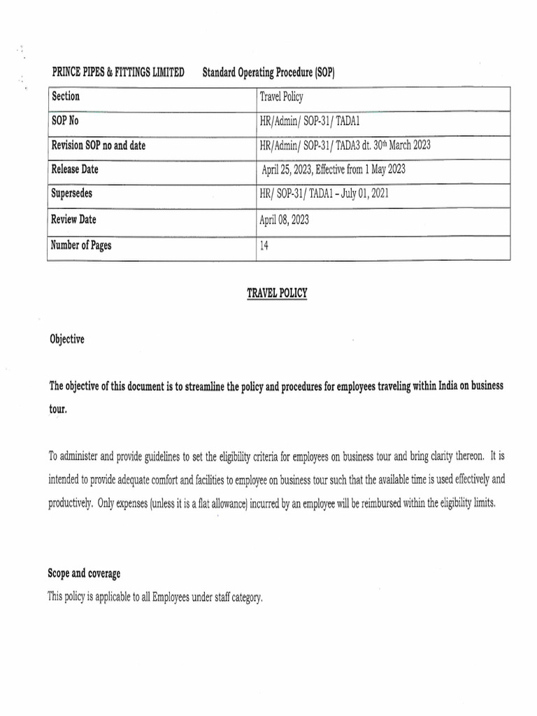 PPF SOP - Travel Policy - Effective 1 May 2023 | PDF