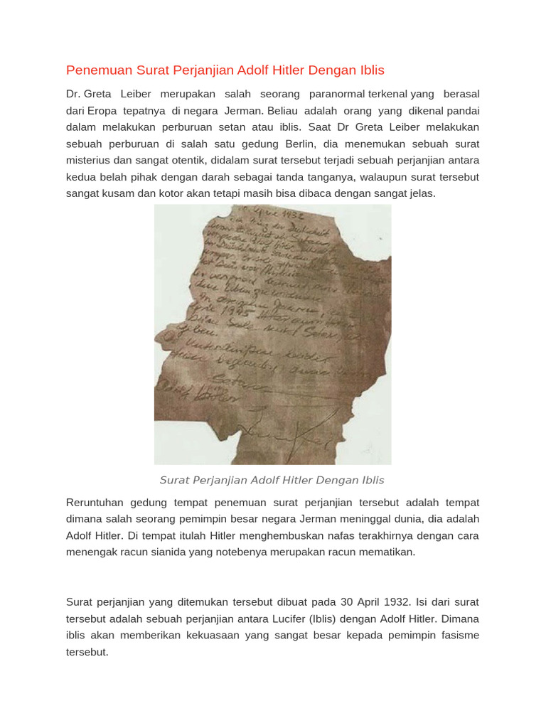 Penemuan Surat Perjanjian Adolf Hitler Dengan Iblis | PDF