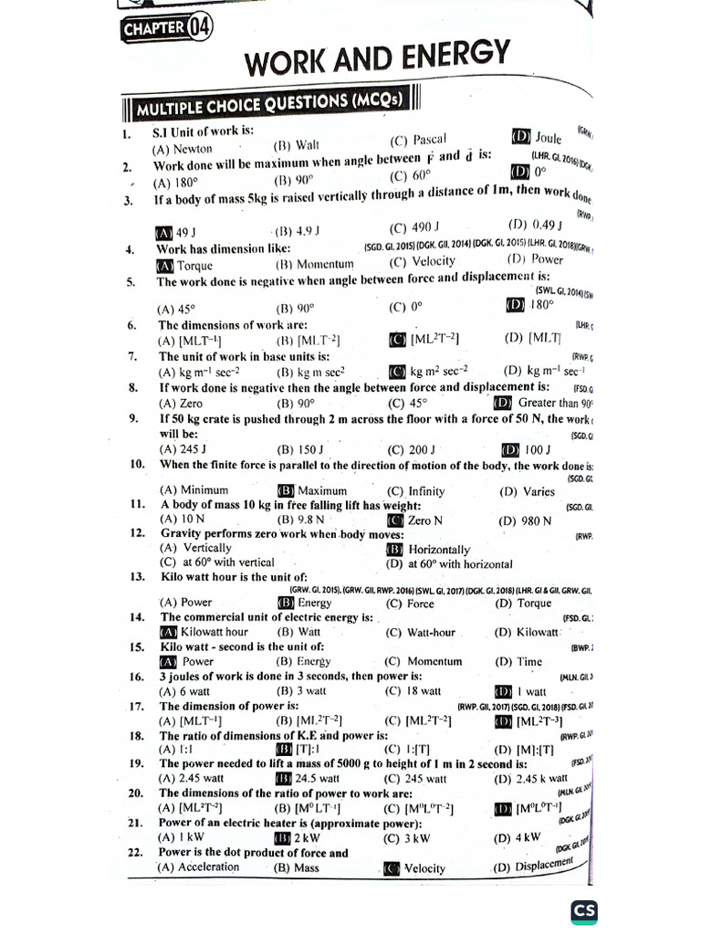 CH 4 MCQs Past Papers | PDF