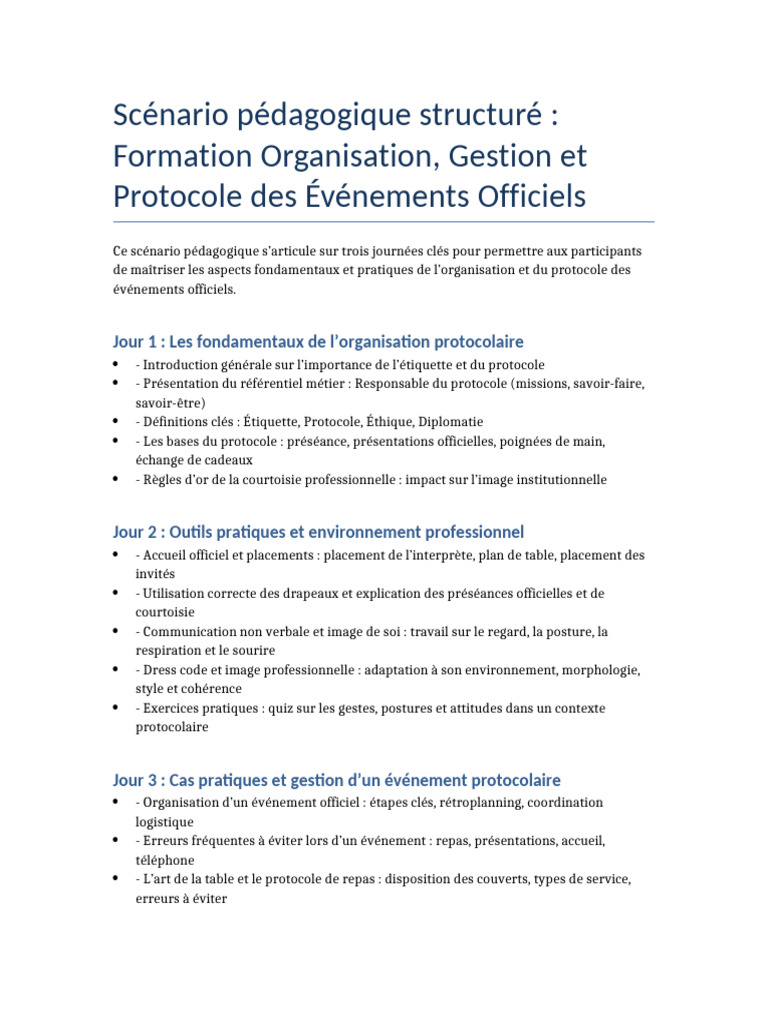 Formation sur le Protocole d'Événements | PDF