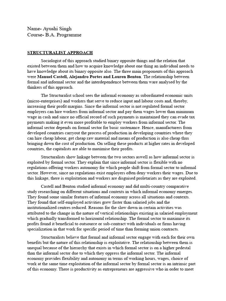 Sociology CBCS - Informal Economy (Week 5 Notes) | PDF | Employment ...