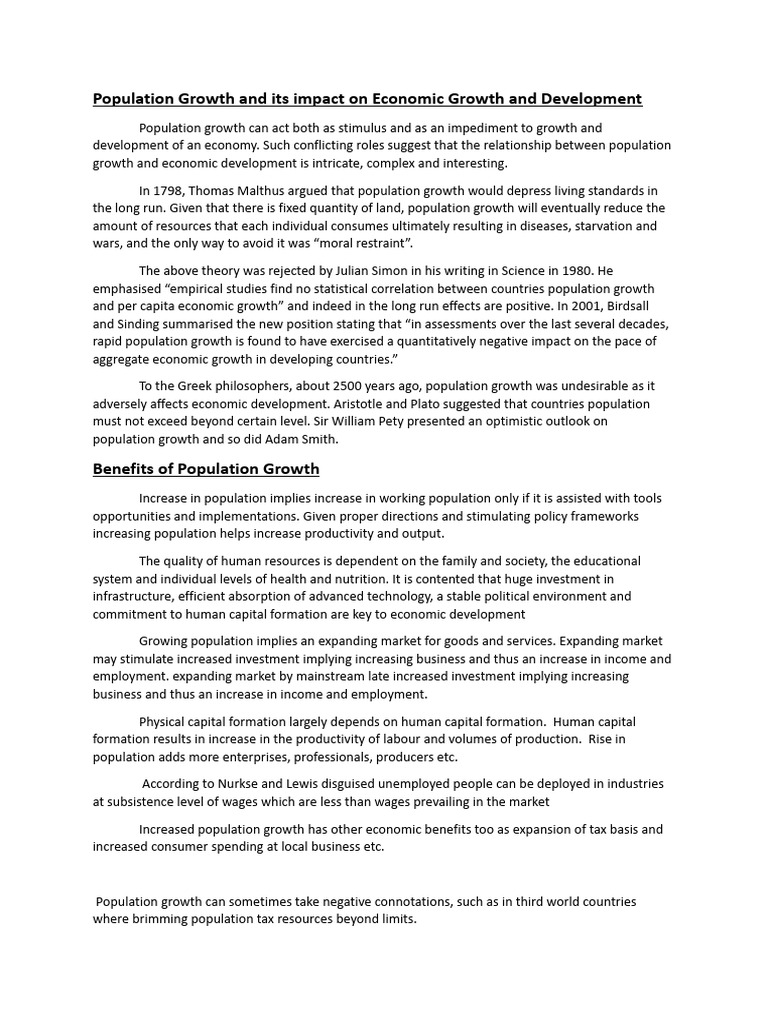 Population Growth and Its Impact On Economic Growth and Development ...