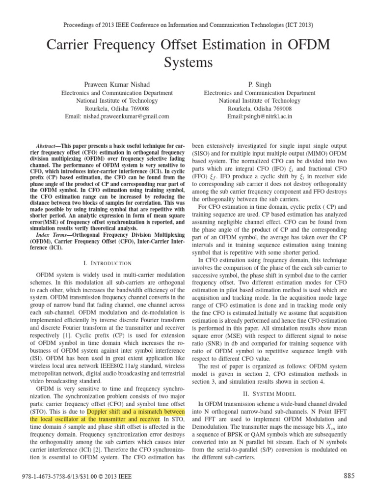 Carrier Frequency Offset Estimation in OFDM Systems | PDF | Orthogonal ...