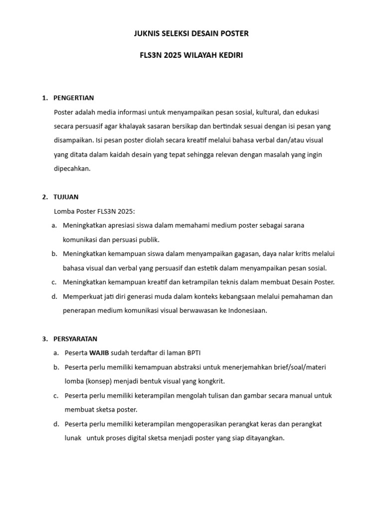 Juknis Desain Poster Fls3n 2025 Wilayah Kediri | PDF